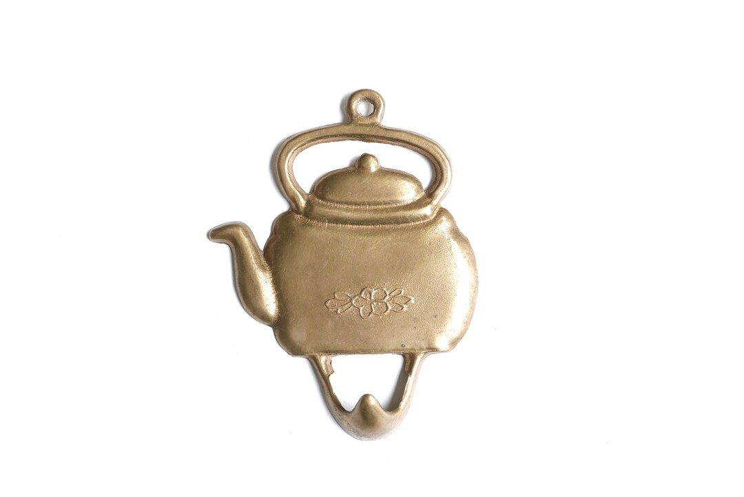 Brass Dishcloth Hanger, Hook, Teapot Shape 1970s / Sign, Kitchen, Tea ...