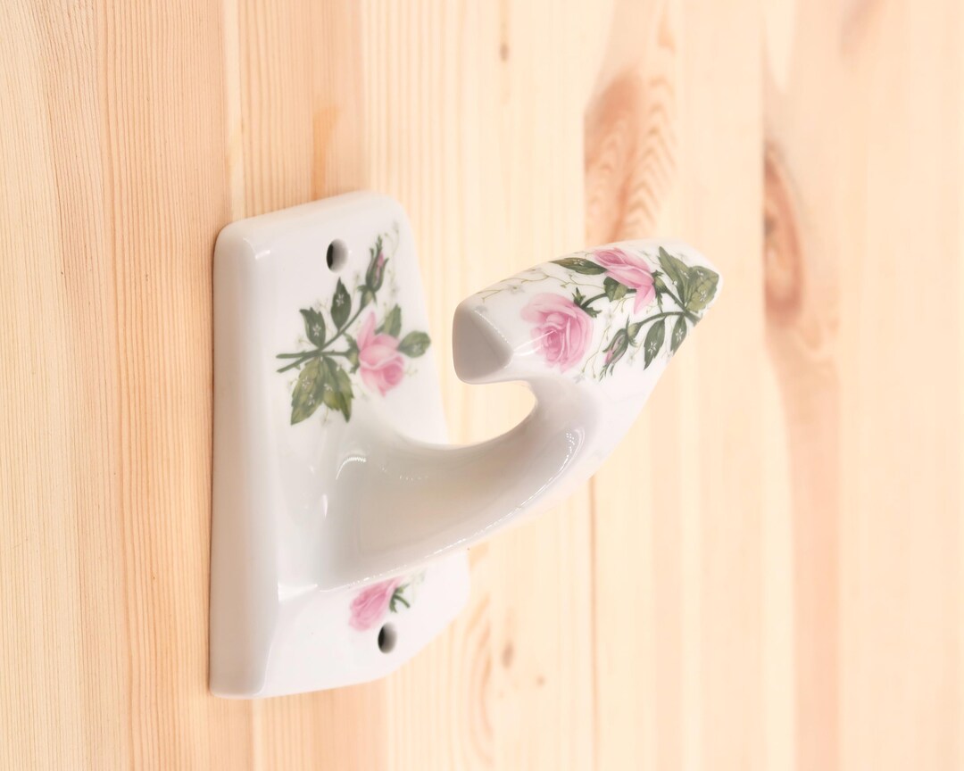 French Champs Elysées Paris Porcelain Hook Hanger Rack, Floral Decor, 1960s / Bathroom, White ...
