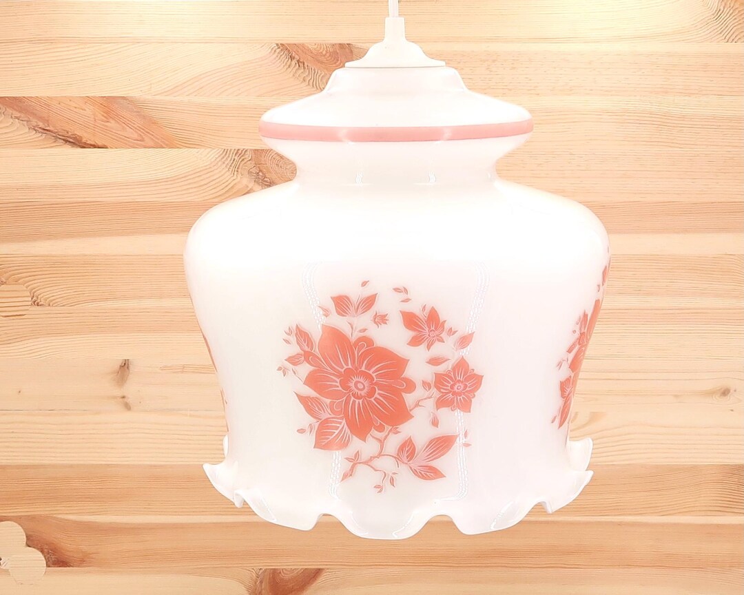 French Opaque White Glass Ceiling Pendant Lighting, Pale Pink Flower ...