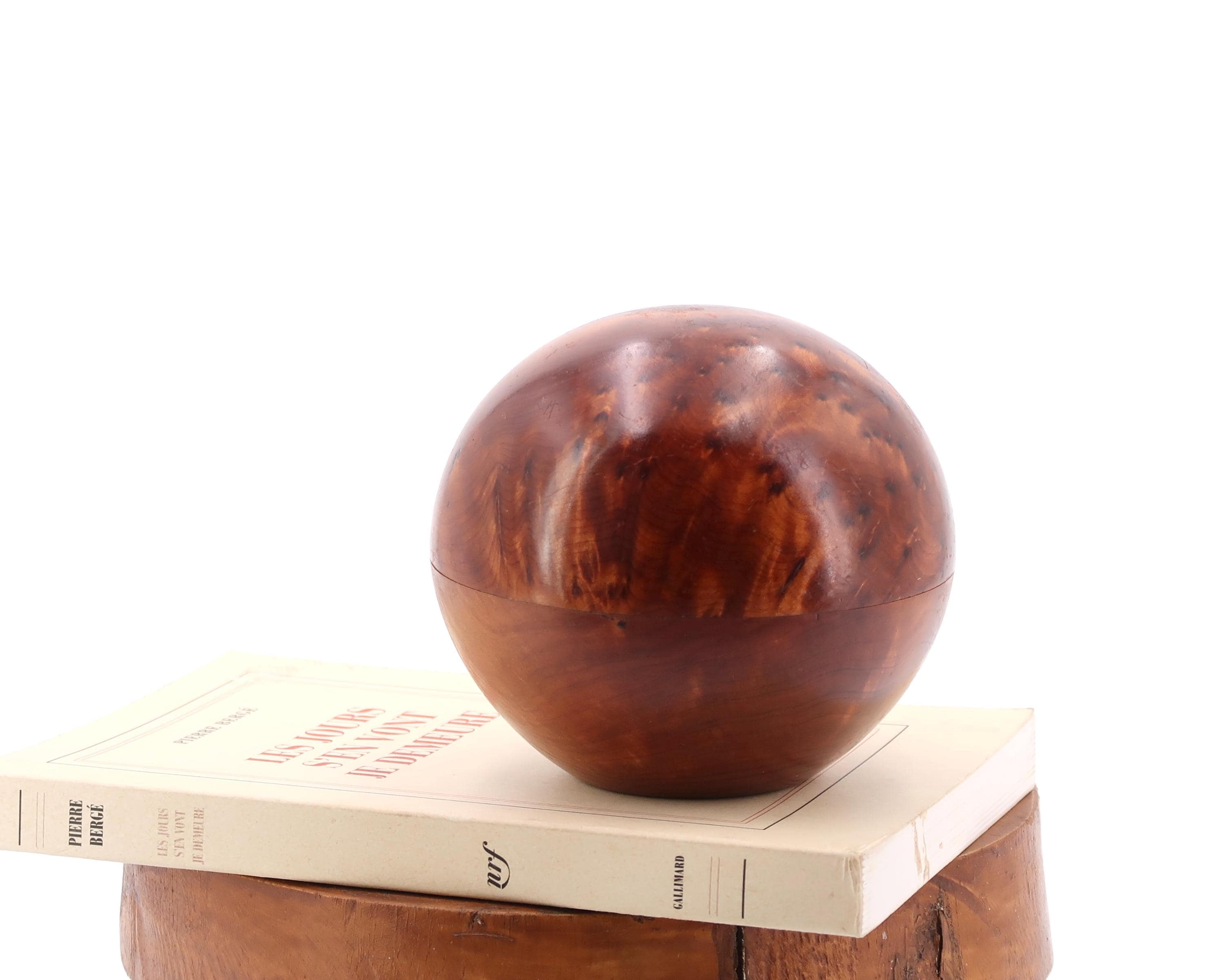 French Olive Tree Wood Sphere Box, 1970s / Jewelry Case, Ring Dish ...