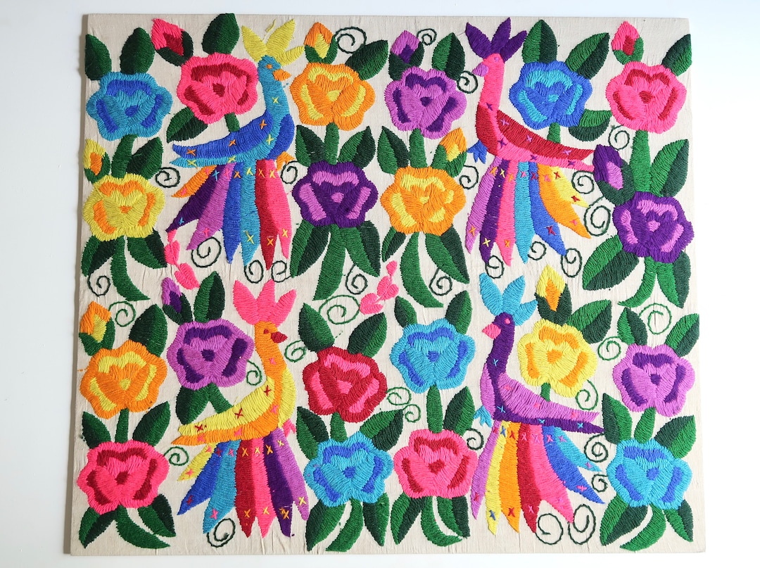 1970s Colorful Tenango Otomi Mexican Tapestry Embroidery : Birds and ...