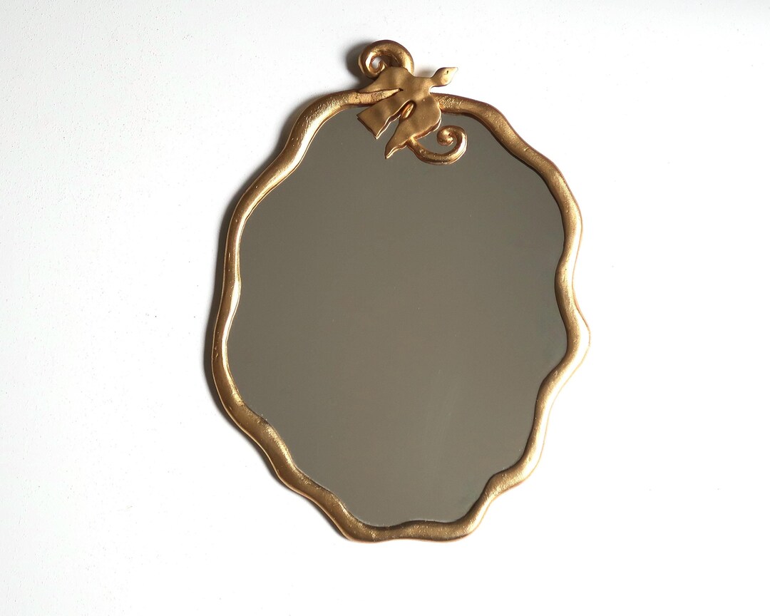 French EDOUARD RAMBAUD PARIS Wall Golden Mirror, Bird Decor, 1990s ...