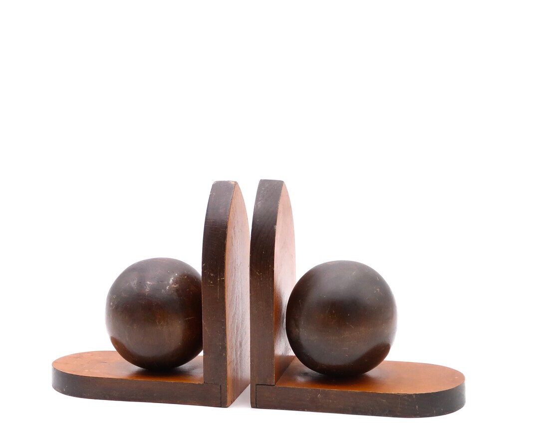 French Sculptural Wooden Bookends With Spheres, 1950s / Dark Wood ...