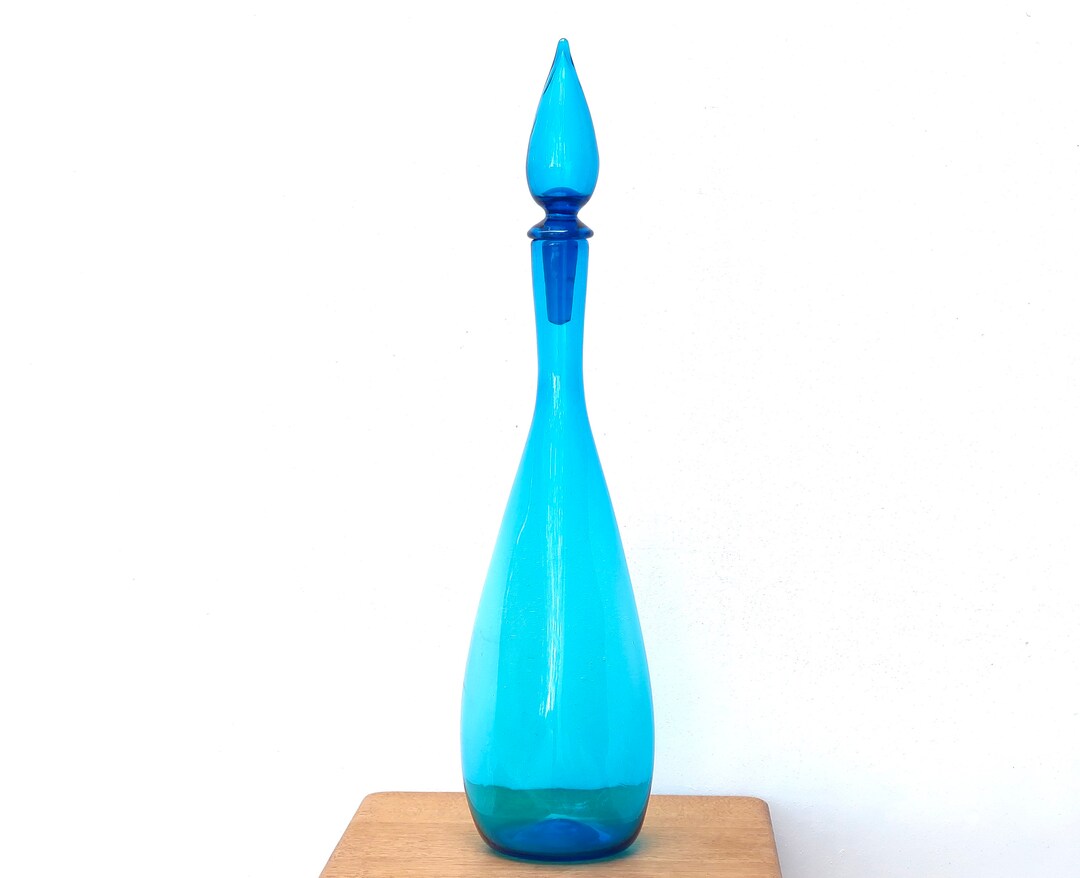 Blue Blenko Glass Genie Bottle, 1960s / Empoli, Decanter, Boho Chic ...