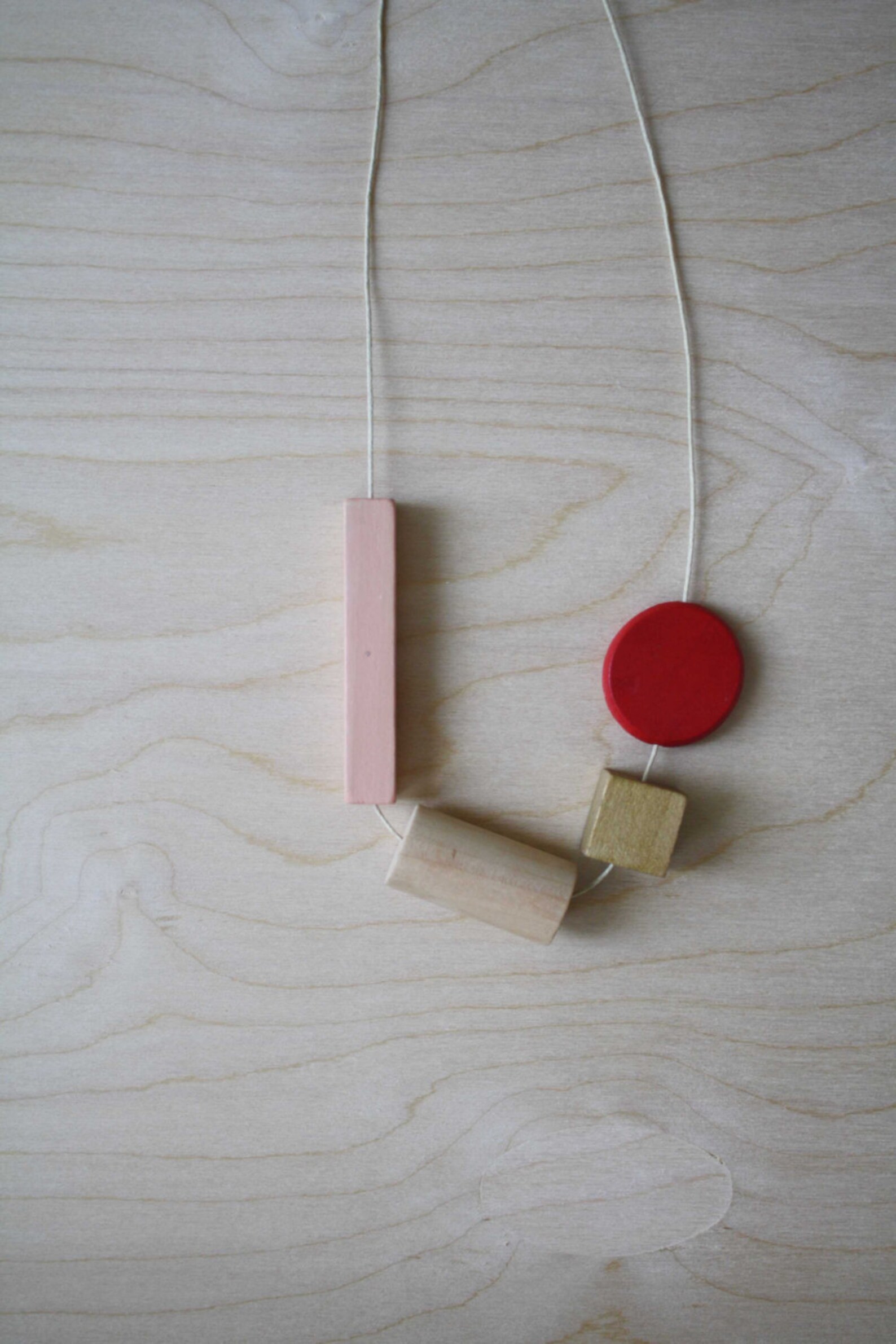 Shapes Necklace - Red, Pink, Gold, Wood Artsy Necklace, Teacher Gift ...