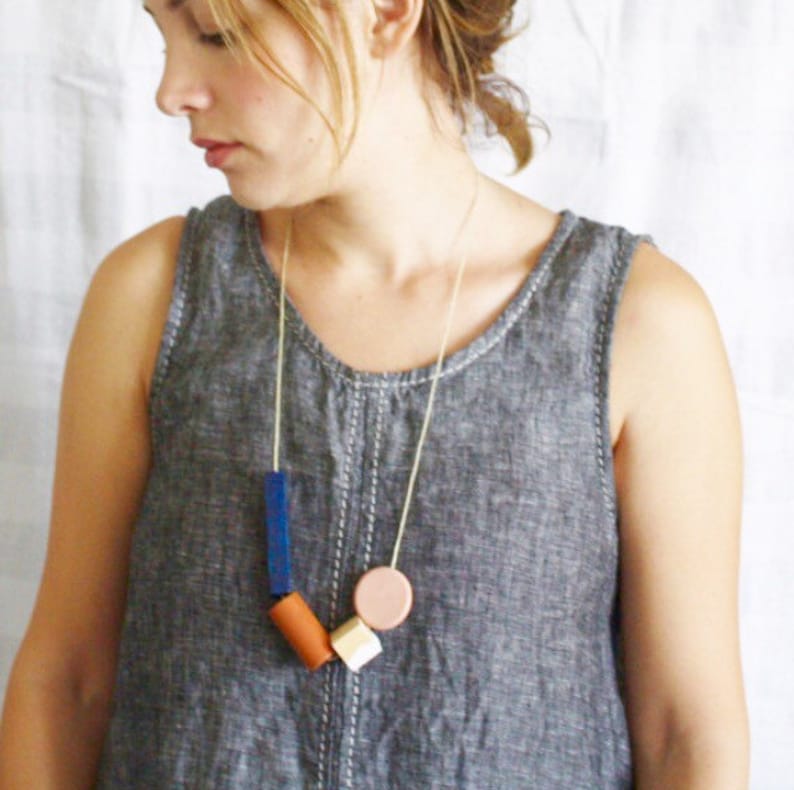 Shapes Necklace - Simple Jewelry, Teacher Gift, Wood, Unique, Wooden ...