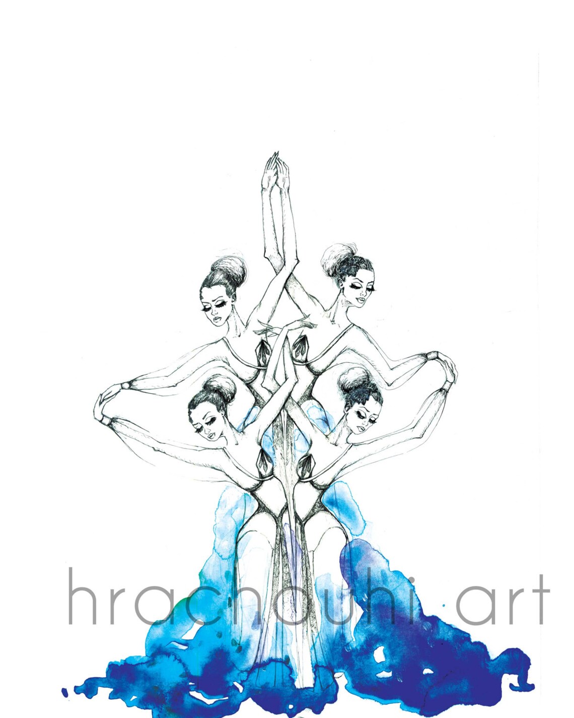 Flower Dance Print Armenian Dance Blue Watercolor Traditional Dancers ...