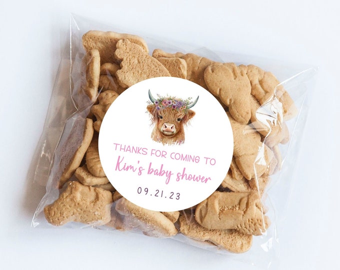 Highland Cow Birthday Stickers, Cow Baby Shower Favor Stickers, Party ...