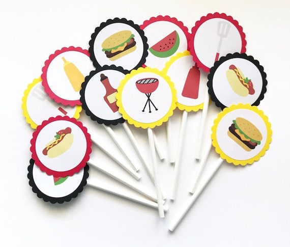 12 BBQ Cupcake Toppers, Cook Out Theme, Birthday Toppers, BBQ Theme ...