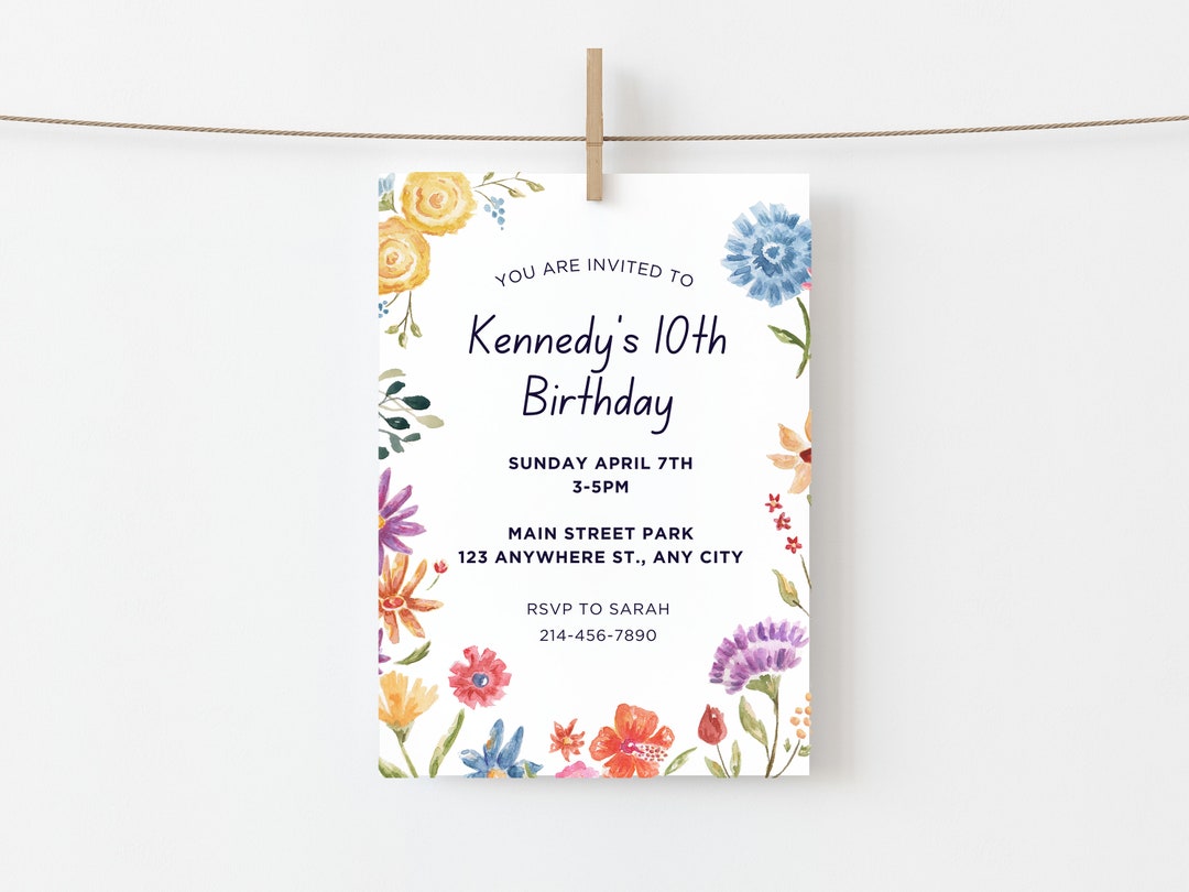Wildflower Invitation, Floral Theme, Invitation, Digital Download ...