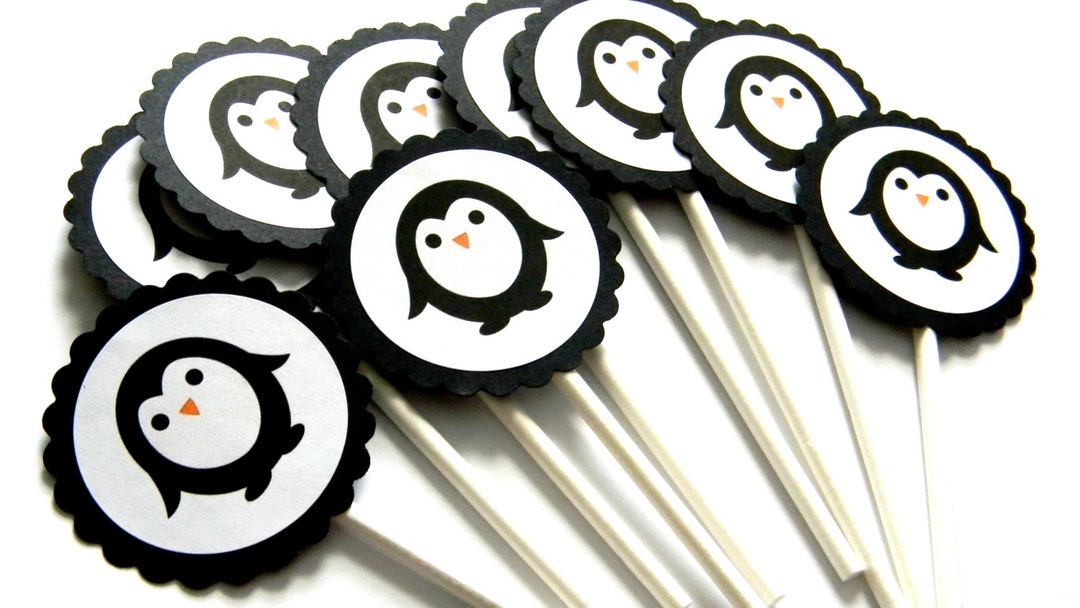 12 Penguin Cupcake Toppers, Penguin Birthday, First Birthday, Baby ...