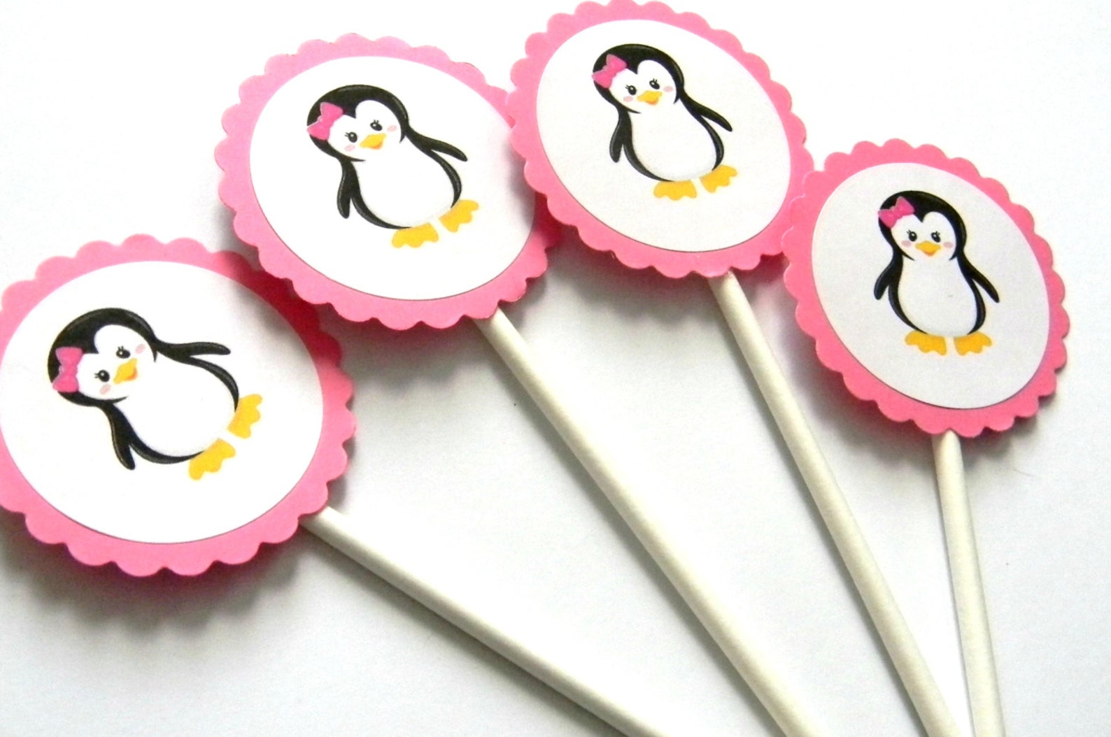 12 Girl Penguin Cupcake Toppers Girl Penguin Pink Bow | Etsy
