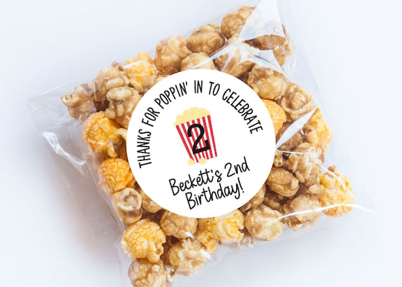 Popcorn Birthday Stickers, Popcorn Favors, First Birthday, Movie ...