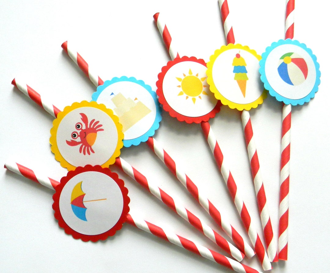 12 Beach Party Straws, Beach Theme, Summer Birthday, Beach Birthday ...