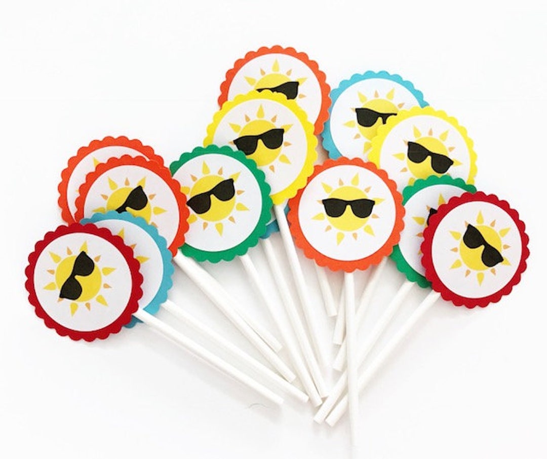 12 Sun With Sunglasses Cupcake Toppers, Sunshine Theme, Summer Toppers ...