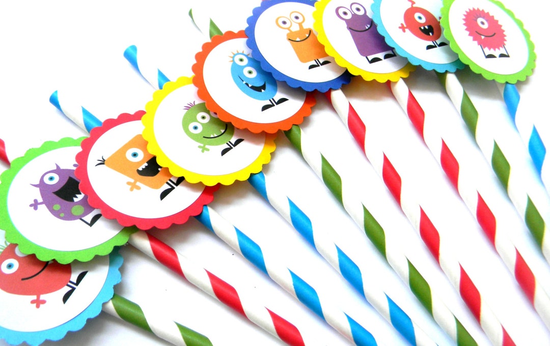 12 Monster Party Straws, Monster Birthday, Monster Theme, Drinking ...
