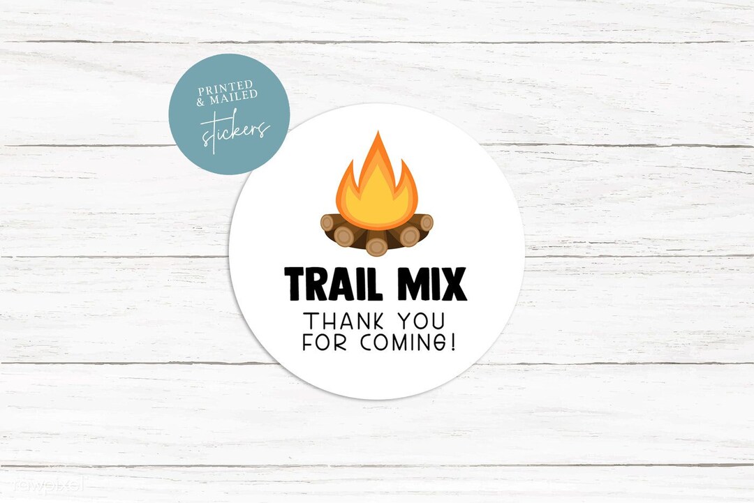 Trail Mix Campfire Stickers, Camping Theme, Camping Favors, Campfire ...