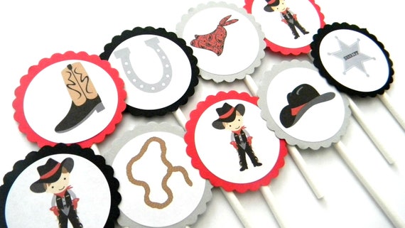 12 Cowboy Cupcake Toppers, Cowboy Theme, First Birthday, Western ...