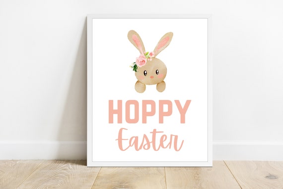 Easter Printable Sign, Hoppy Easter, Table Sign, Easter Sign, Favors, Bunny Sign, Girl Bunny ...