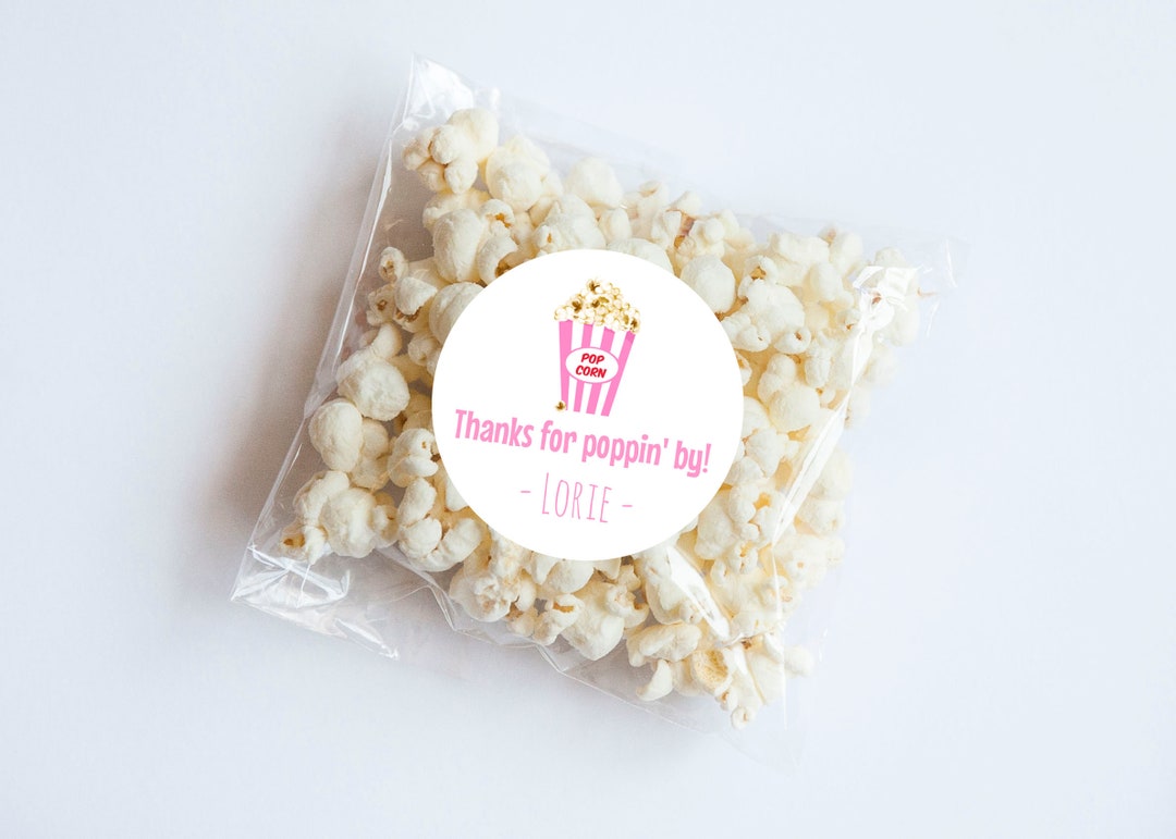 Pink Popcorn Stickers, Movie Birthday, Movie Theme, Thank You Labels ...