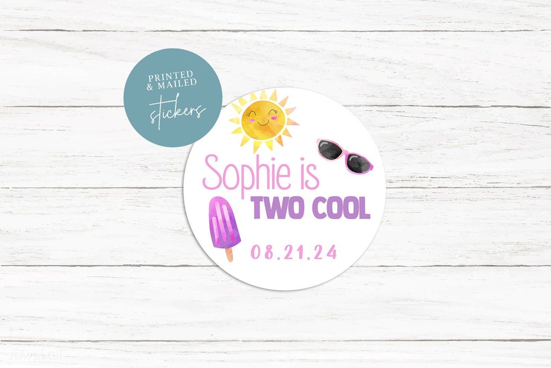 Two Cool Summer Stickers, Birthday, Turning Two, Birthday Favors ...