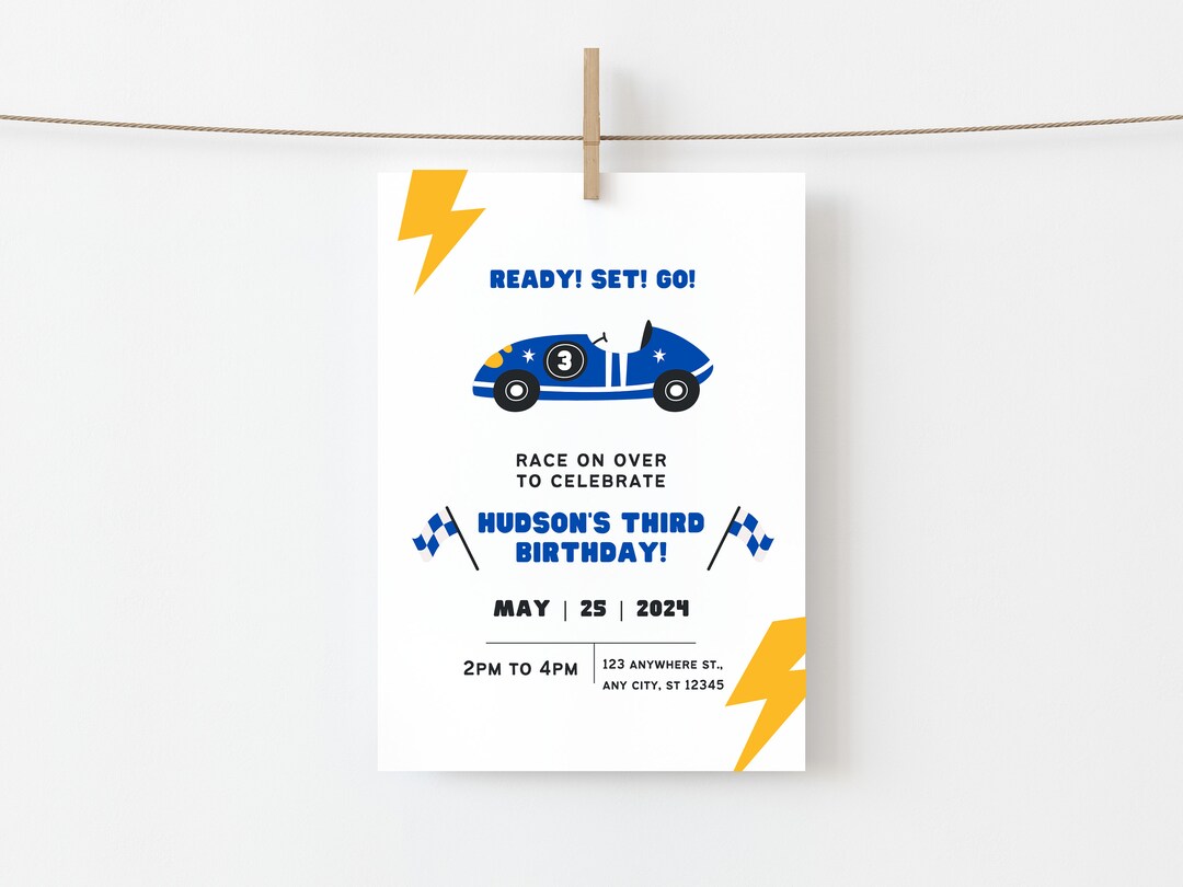 Blue Car Invitation, Transportation Theme, Invitation, Digital Download ...
