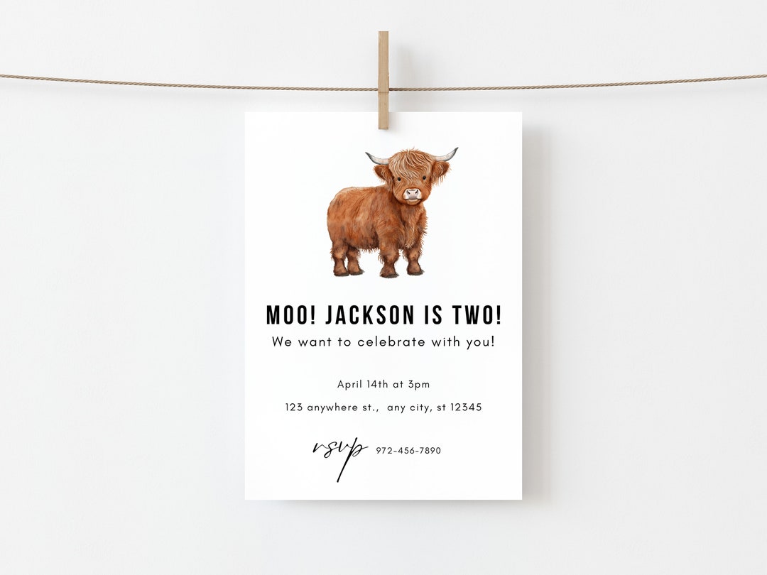 Highland Cow Invitation, Farm Animal Theme, Invitation, Digital ...