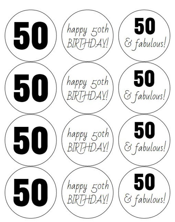 12 Turning 50 Stickers, 50 & Fabulous, Birthday Labels, 50 Stickers ...