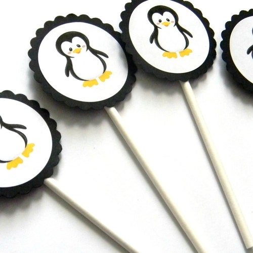 12 Penguin Party Straws Penguin Theme First Birthday - Etsy