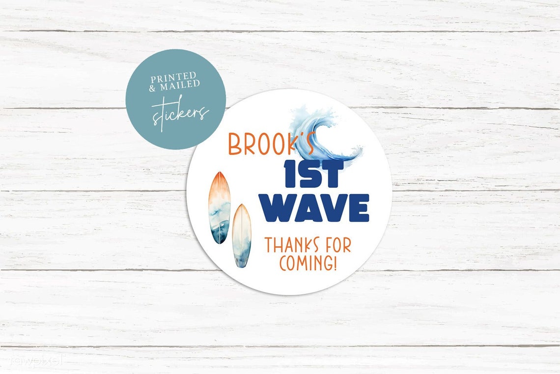 First Wave Blue Stickers, 1st Birthday, Surf Theme, First Birthday ...