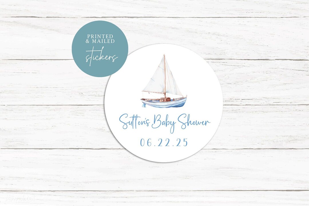 Sail Boat Baby Shower Stickers, Nautical Theme, Birthday, Thank You ...