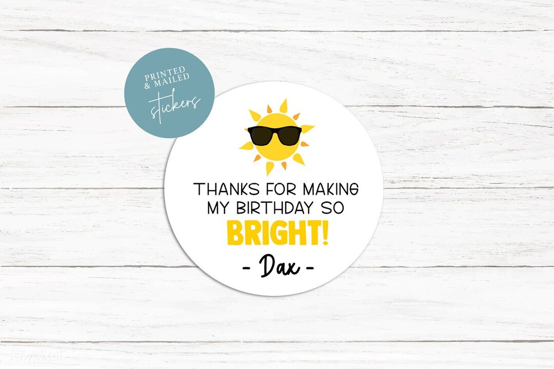 Sun With Sunglasses Stickers, Thanks for Coming, Summer Birthday ...