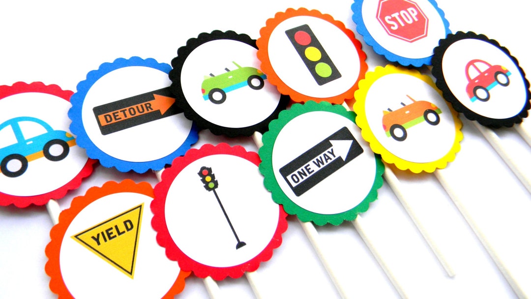 12 Transportation Cupcake Toppers, Vehicle Theme, Cars Birthday, Road ...