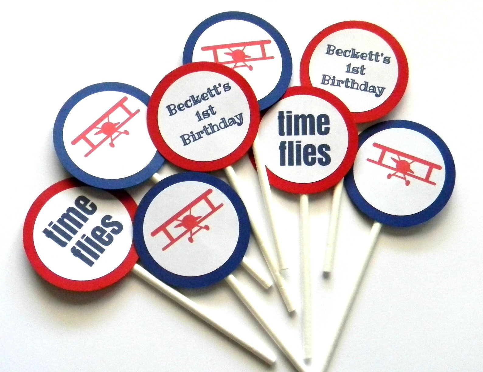 12 Airplane Time Flies Cupcake Toppers, First Birthday, Airplane Theme ...