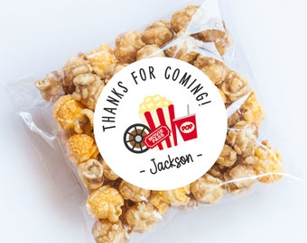 Popcorn Stickers Movie Birthday Movie Theme Thank You | Etsy