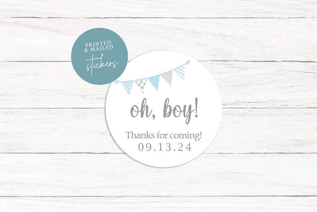 Oh Boy Shower Stickers, Baby Shower, It's a Boy, Boy Theme, Blue and ...