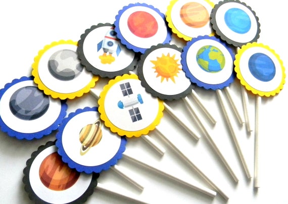 12 Planet Cupcake Toppers, Outerspace Theme, First Birthday, Planet ...