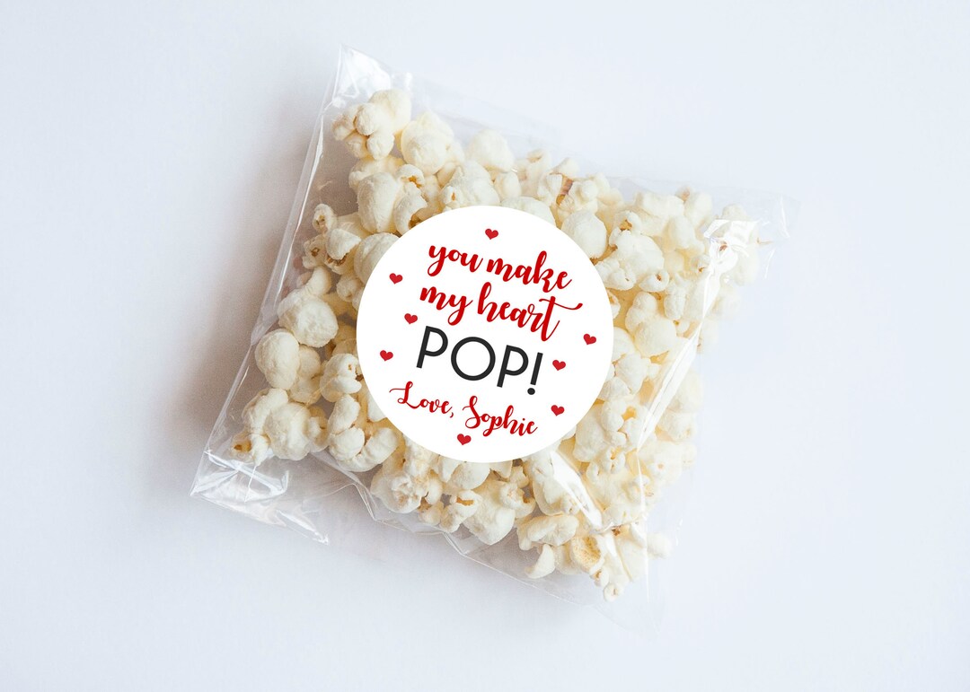 Heart Pop Valentine Stickers, Valentine's Day, Popcorn Stickers, Class ...