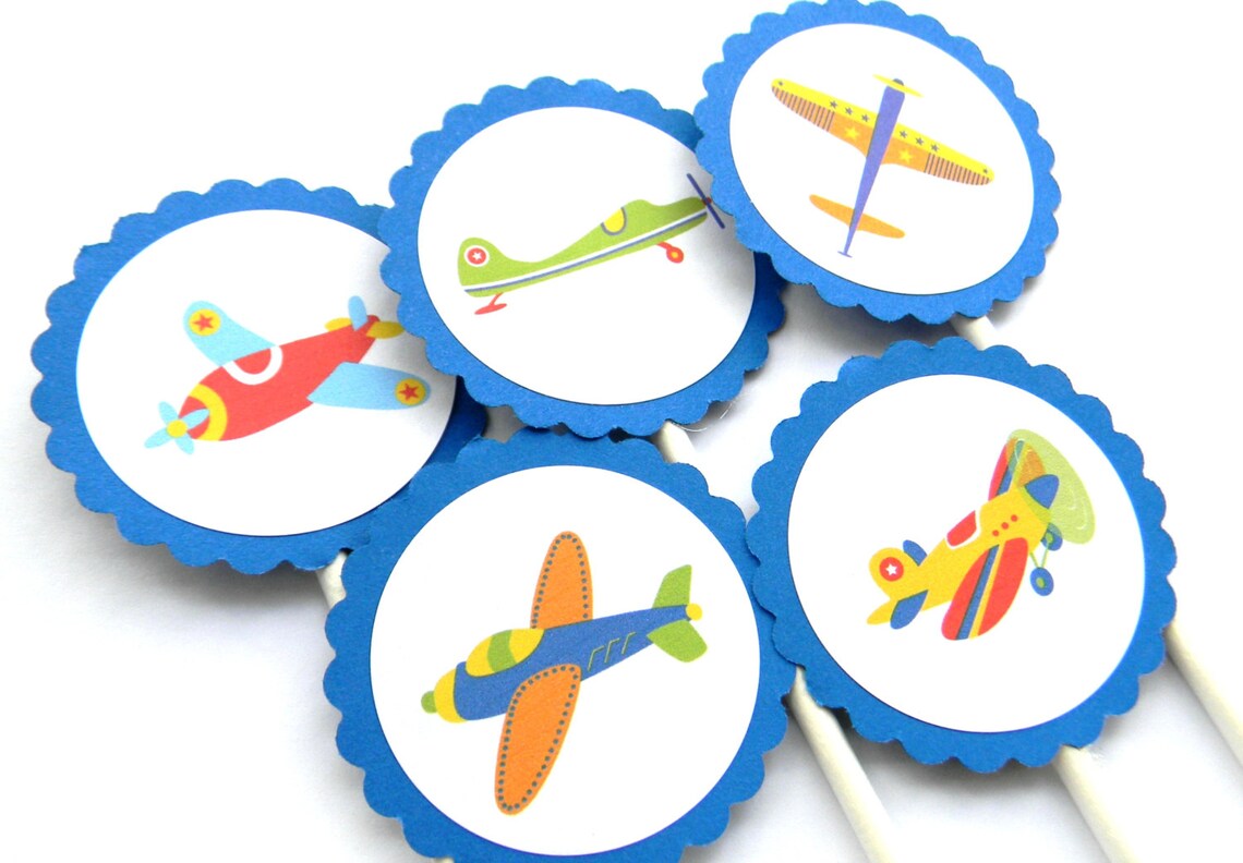 12 Airplane Cupcake Toppers Airplane Theme Aviator Party | Etsy