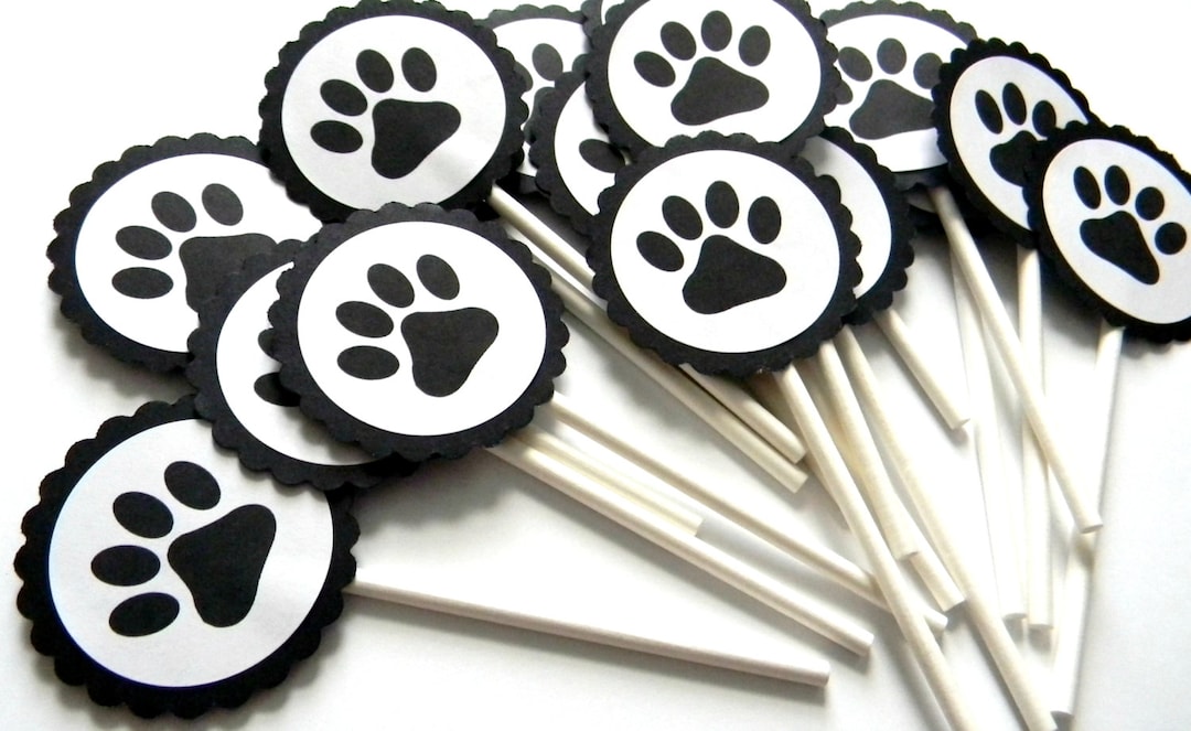 12 Paw Print Cupcake Toppers, Dog Birthday, Adoption Party, Pooch Party ...