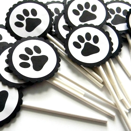 12 Paw Print Cupcake Toppers Dog Birthday Adoption Party - Etsy