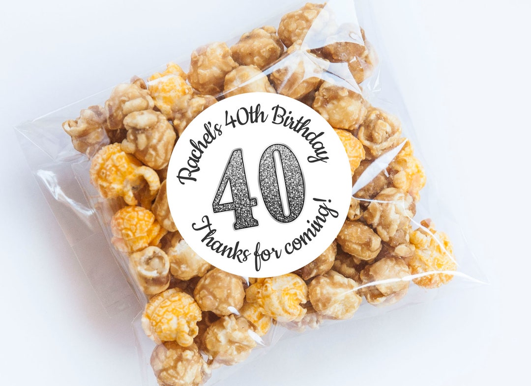 Silver 40th Birthday Stickers, 40th Birthday, Birthday Favor, Thanks ...