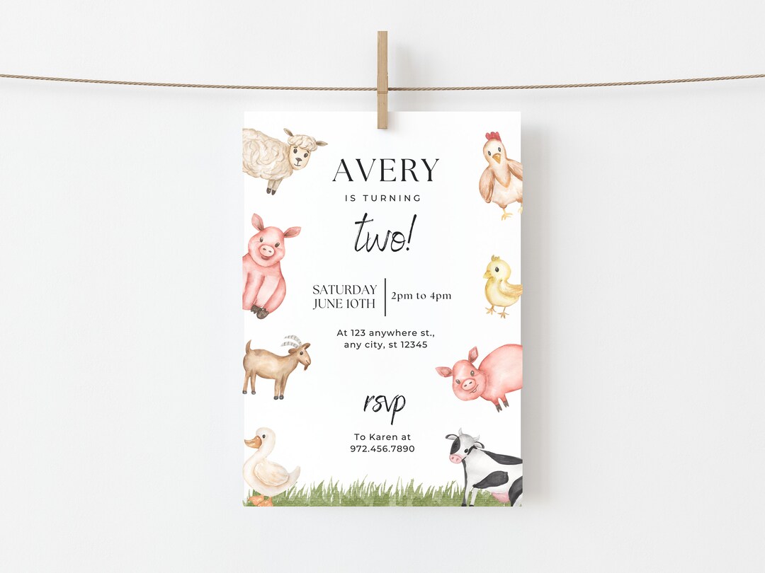 Farm Invitation, Farm Animal Theme, Invitation, Digital Download, First ...