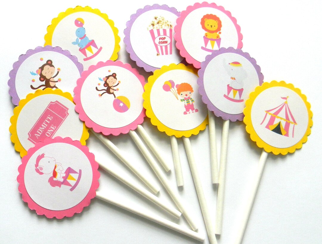 12 Pink Circus Cupcake Toppers, Circus Theme, Baby Shower, First ...