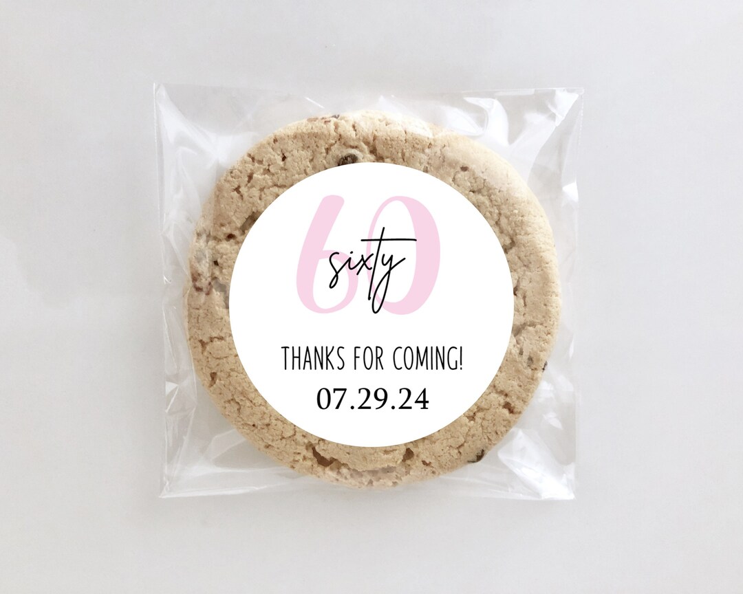 60th Pink Birthday Stickers, Simple, Anniversary, Birthday Favor ...