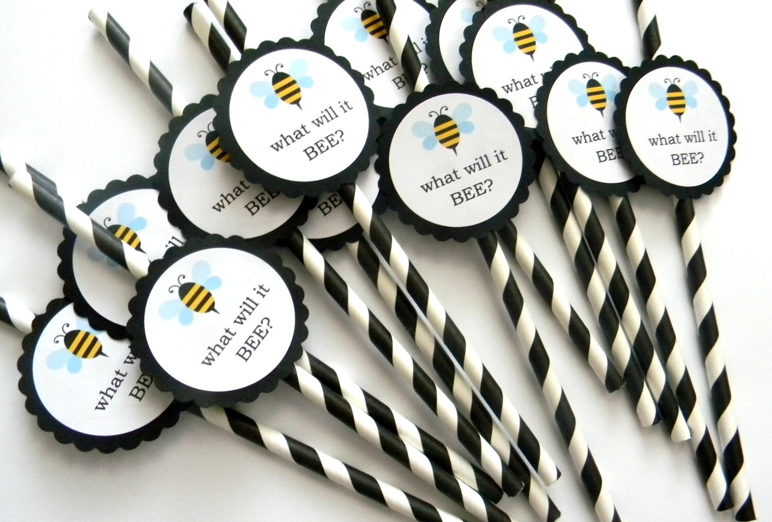 12 Bee Party Straws What Will It Bee Baby Shower Gender | Etsy