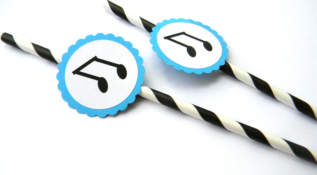 12 Music Note Party Straws, Music Theme, Band Party, Stripe Straws ...