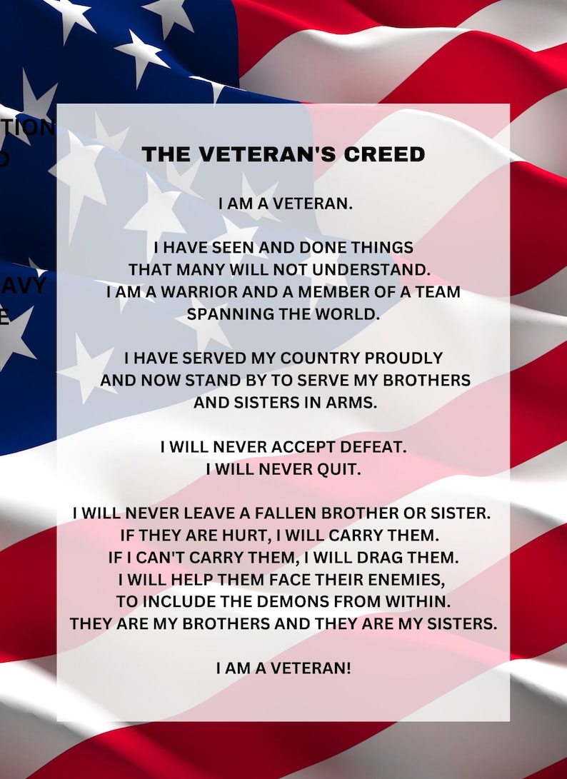 THE VETERANS CREED Wall Art 8x10 Art Print Framed or Unframed Free ...