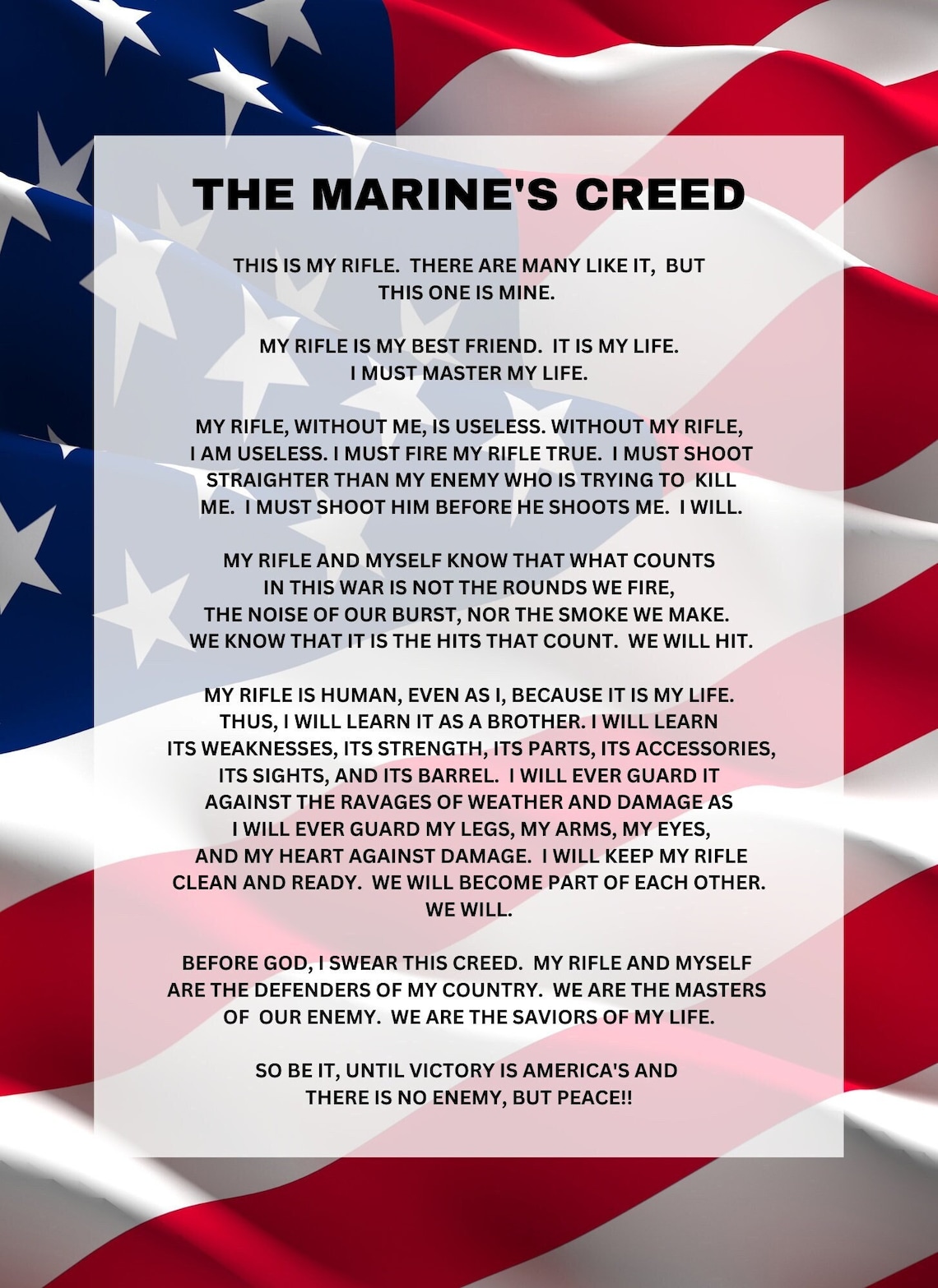 THE MARINE'S CREED Wall Art 8x10 Art Print Framed or - Etsy
