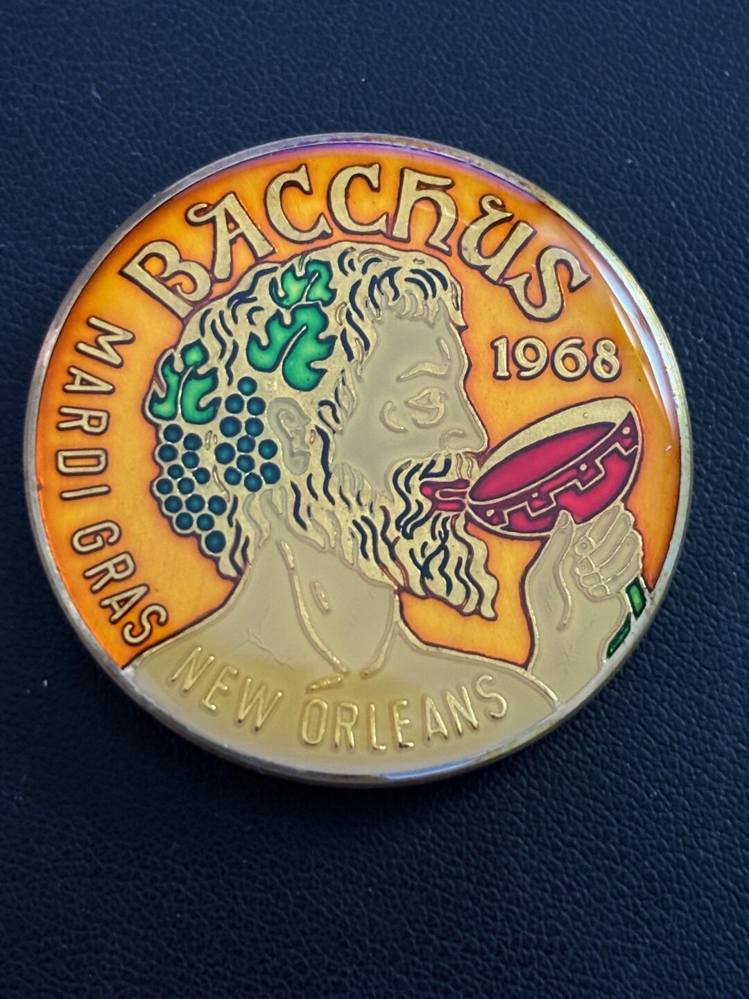 1979 BACCHUS Bac-chu-steau Multi-color Cloisonne Bronze Mardi Gras ...